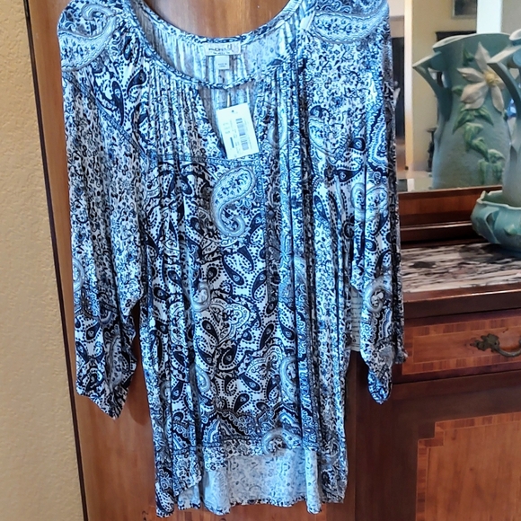 ONE WORLD | Tops | Womens Nwt One World Tunic Sz Large Paisley Peasant Neck With Keyhole Tassel ...